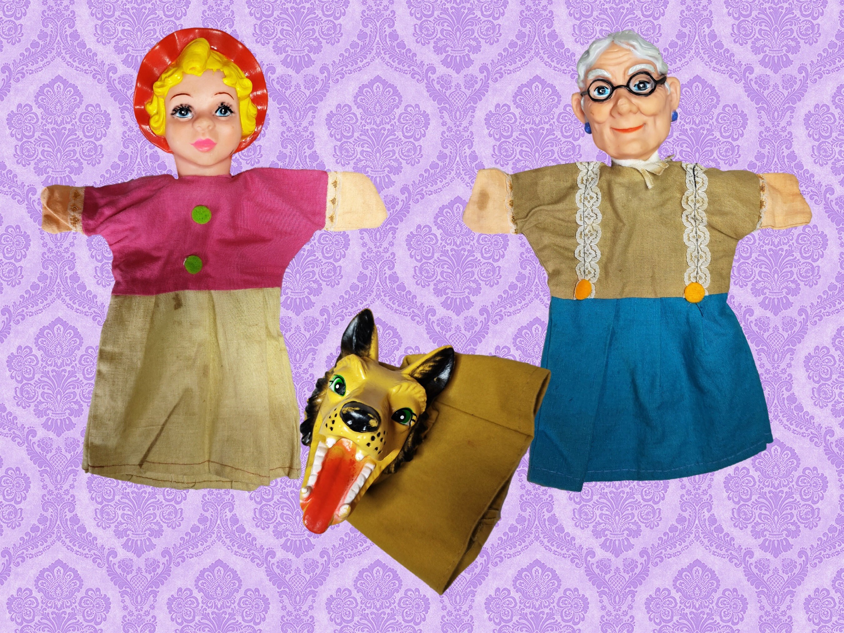 Three Vintage 1960's Hand Puppets Little Red Riding Hood, Grandma, and ...