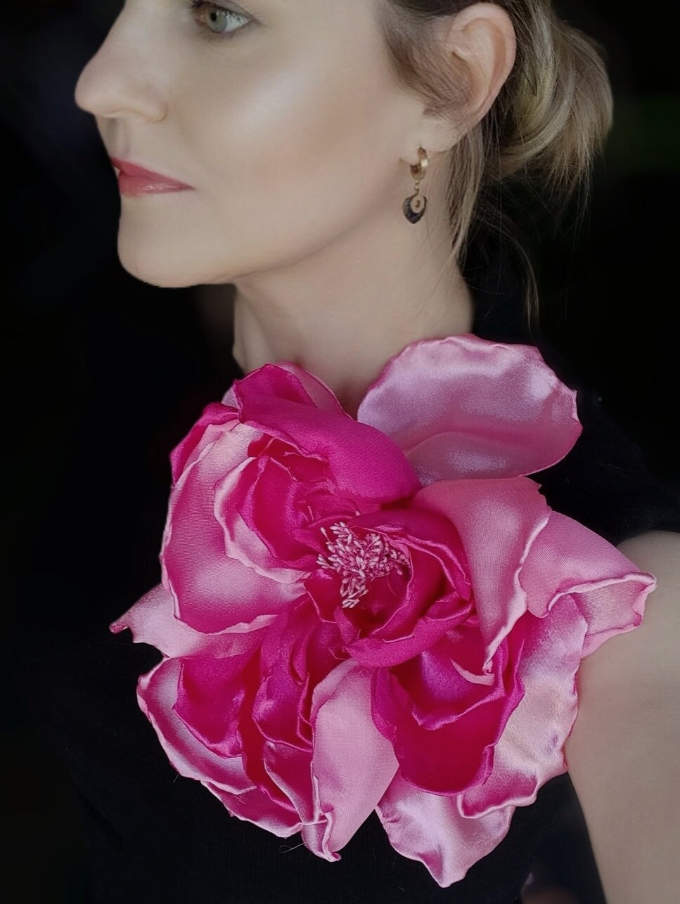 Large Hot Pink Flower Large Flower Brooch Beautiful Pin - Etsy