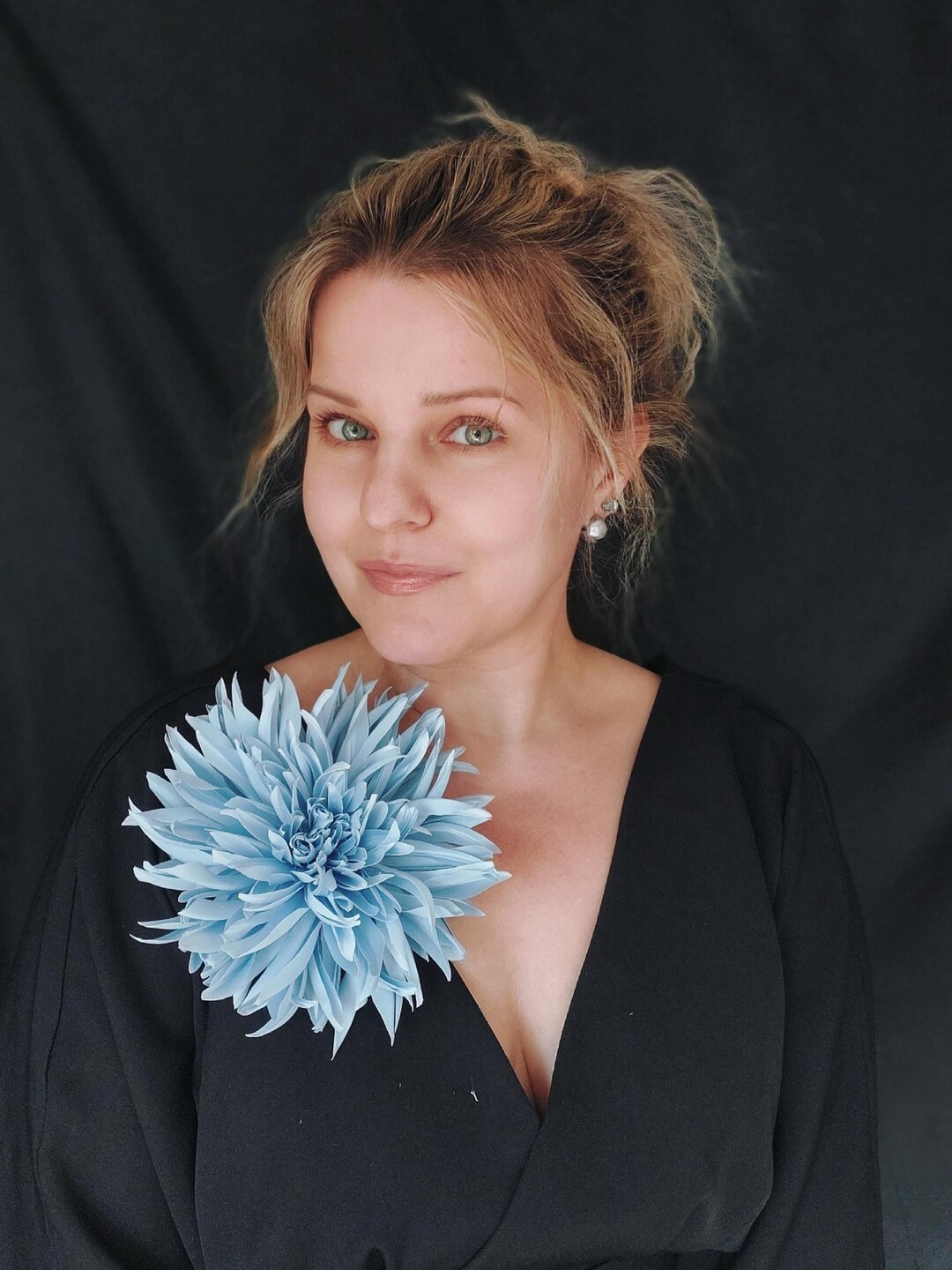 Blue Chrysanthemum, Blue Flower Brooch, Big Blue Flower Pin, Fabric ...