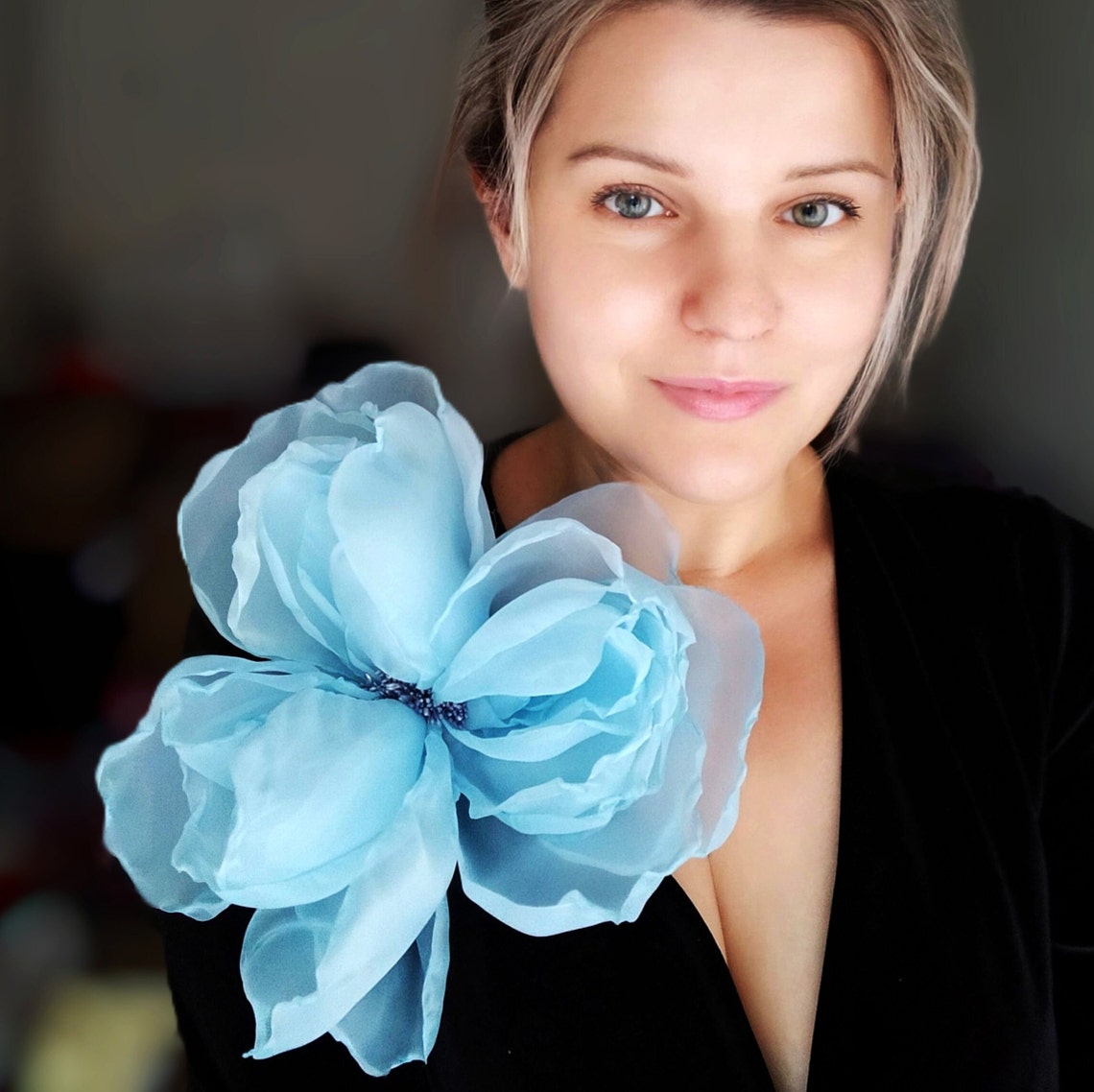 Large Blue Brooch Large Sky Blue Flower Large Flower Blue | Etsy
