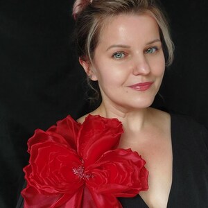 Large Red Flower, Big Rose Brooch,large Red Peony, Large Organza Brooch ...