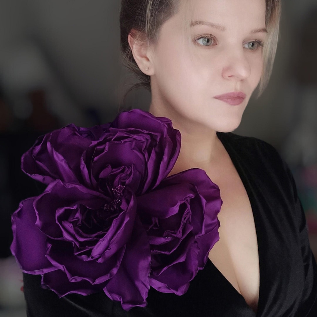 Big Purple Flower, Big Flower, Purple Rose, Brooch, Purple Flower, Big ...