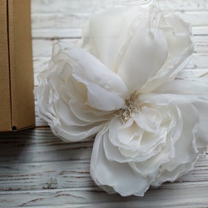 Large Corsage Brooch, Large Ivory Brooch, Large Organza Flower, Ivory ...