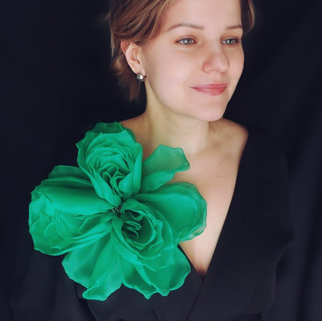 Emerald Green Color Brooch, Flower Green Pin ,rose Fabric Brooch ...