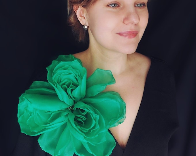 Emerald Green Color Brooch, Flower Green Pin ,rose Fabric Brooch ...