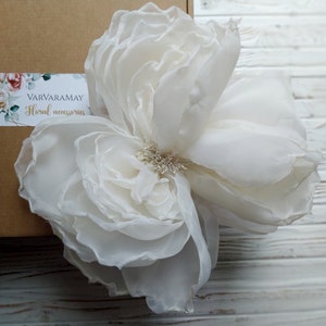 Large Corsage Brooch, Large Ivory Brooch, Large Organza Flower, Ivory ...