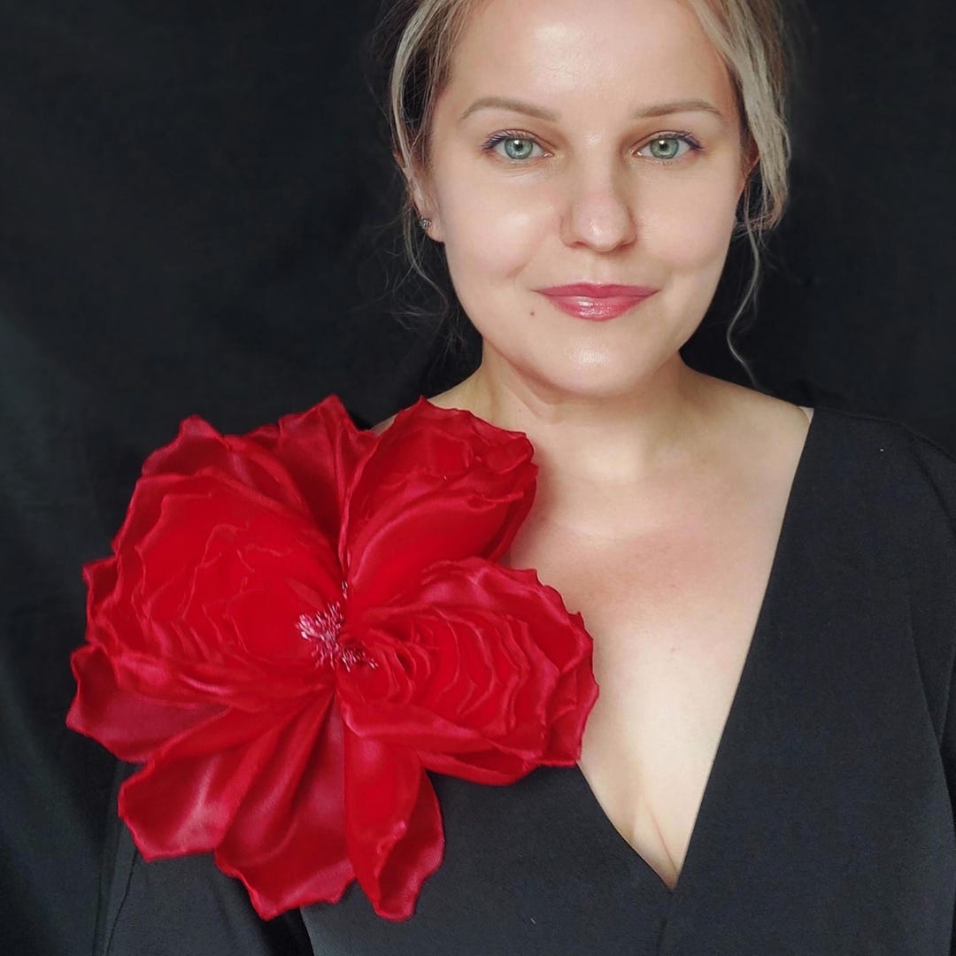 Large Red Flower, Big Rose Brooch,large Red Peony, Large Organza Brooch ...