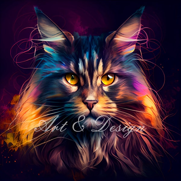 Maincoon Cat Art - Etsy