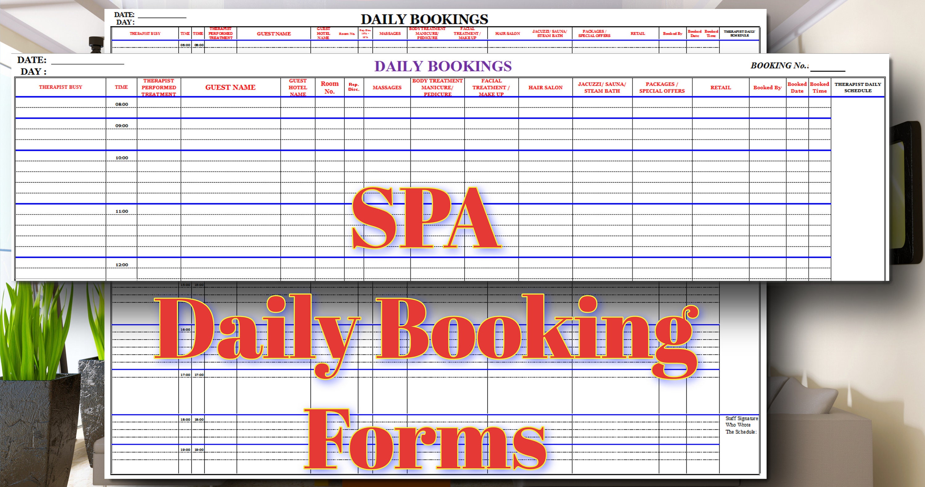 Spa Daily Bookings V02 Printable and Spreadsheet - Etsy