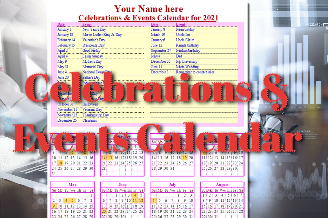 Celebrations & Events Calendar Spreadsheet: Customizable Planner for ...