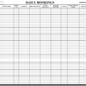 Spa Daily Bookings V02 Printable and Spreadsheet - Etsy
