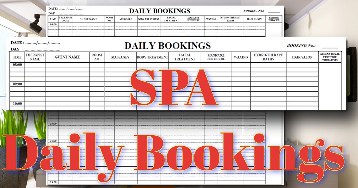 Spa Daily Bookings V02 Printable and Spreadsheet - Etsy