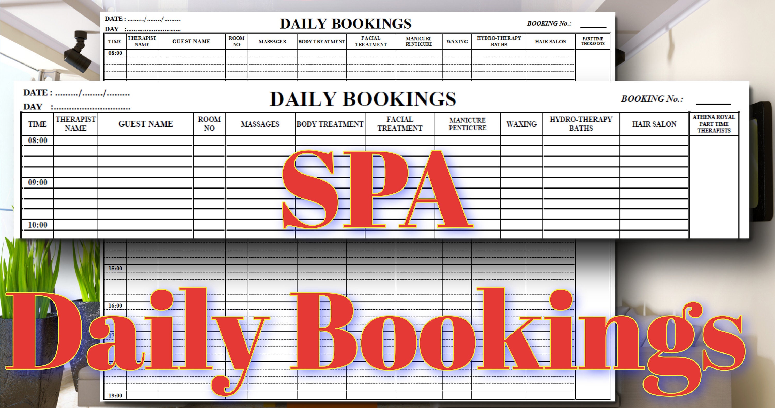 Spa Daily Bookings V02 Printable and Spreadsheet - Etsy