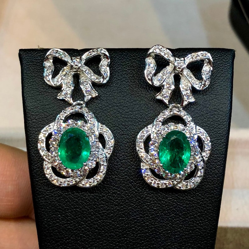 HUGE 5.71TCW Sparkling Emeralds & Diamond in 18K Solid WHITE Gold ...