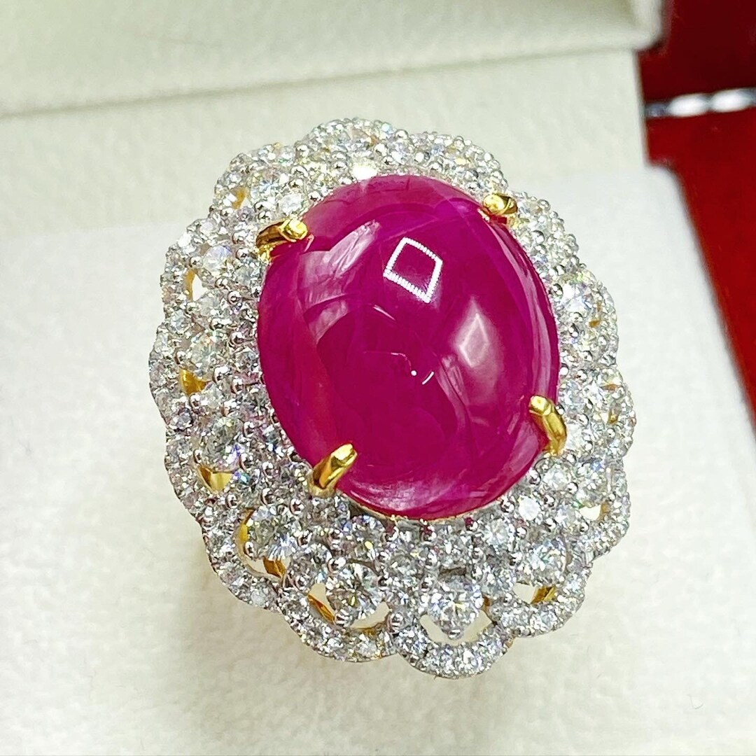HUGE 21.54TCW Natural Ruby Diamonds in 18K Solid Yellow Gold Ring ...