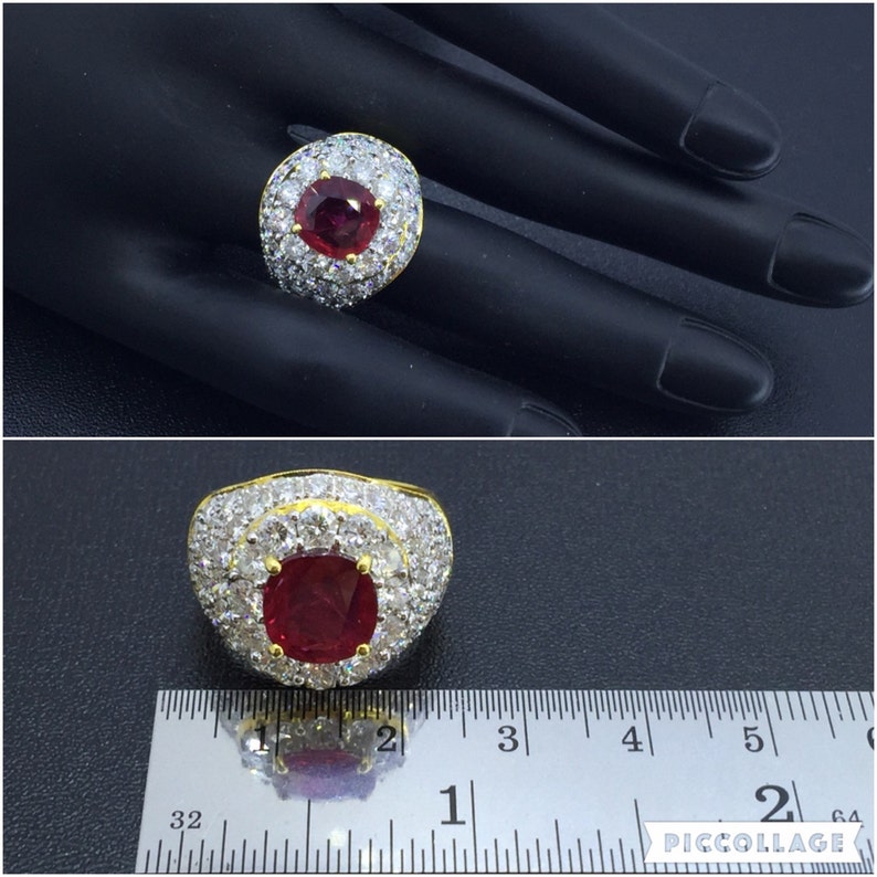SIAMESE 8.31ct Ruby & Diamonds in 18K Solid Handmade Gold Ring - Etsy