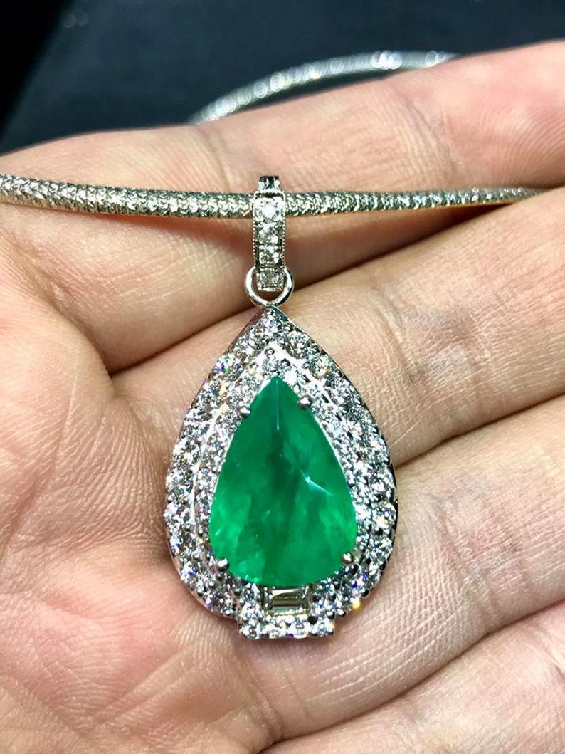 BRAZILIAN 9.31TCW Emerald & Diamonds 18K Solid White Gold | Etsy
