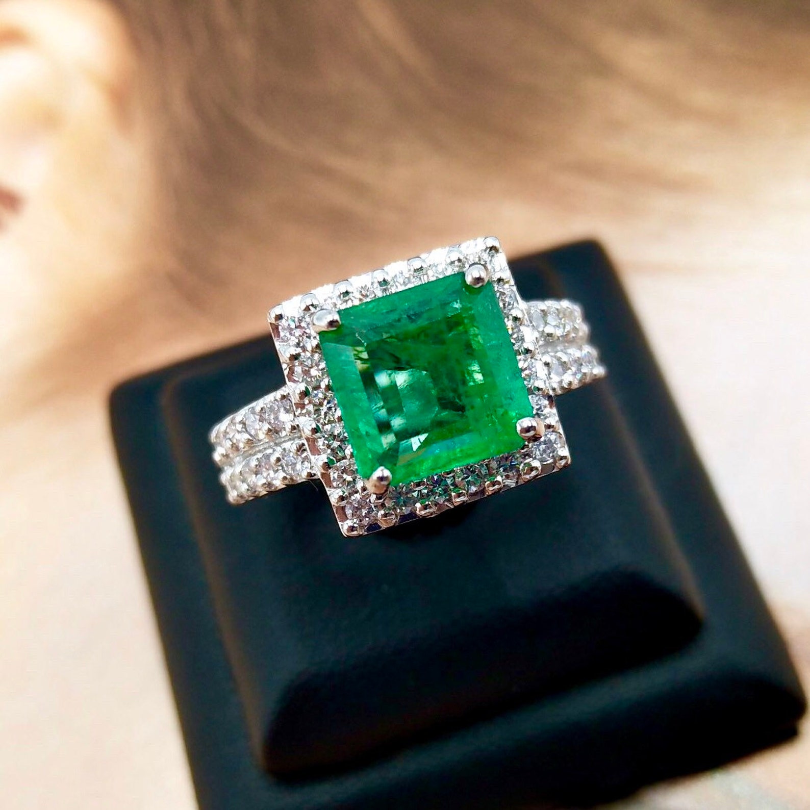 Natural 3.61TCW EMERALD & Diamonds in 18K Solid White Gold - Etsy