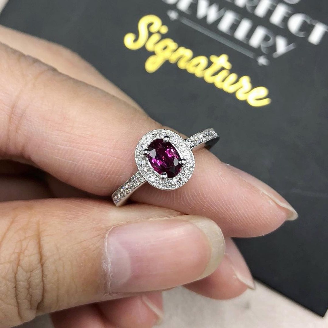 HOT RED SIAMESE Ruby & Diamonds in 18K solid handmade white | Etsy