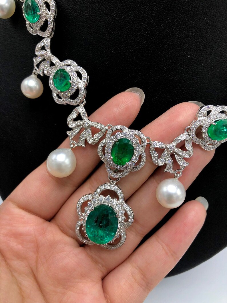 HUGE 11.84TCW Emerald & Diamonds 18K Solid White Gold Handmade | Etsy