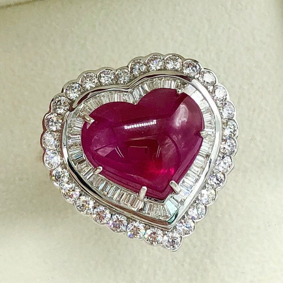 HUGE 13.59TCW BURMESE Ruby & Diamonds in 18K Solid Handmade Cabochon ...