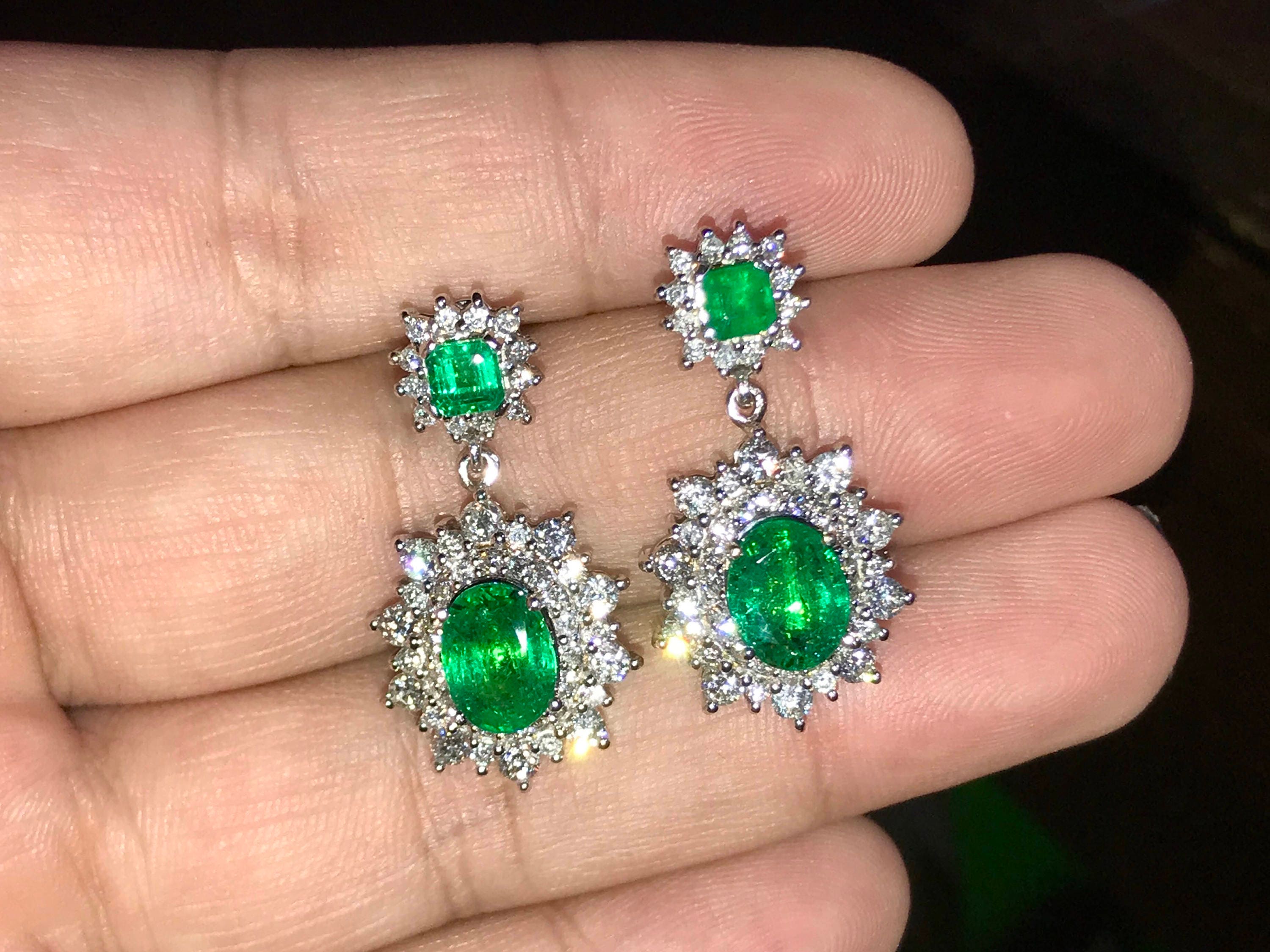 HUGE 7.08TCW Sparkling Emeralds & Diamond in 18K Solid WHITE Gold ...
