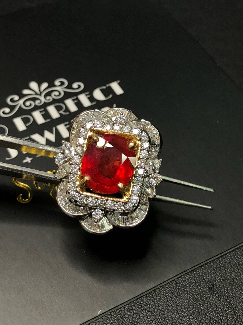 HUGE RED 7.29TCW Natural Ruby & Diamonds in 18K Solid Yellow - Etsy