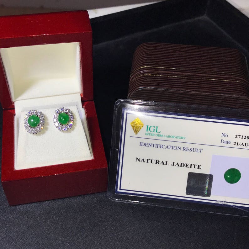 TOP GREEN Burmese Jade & VS Diamonds in 18k Solid Yellow Gold | Etsy