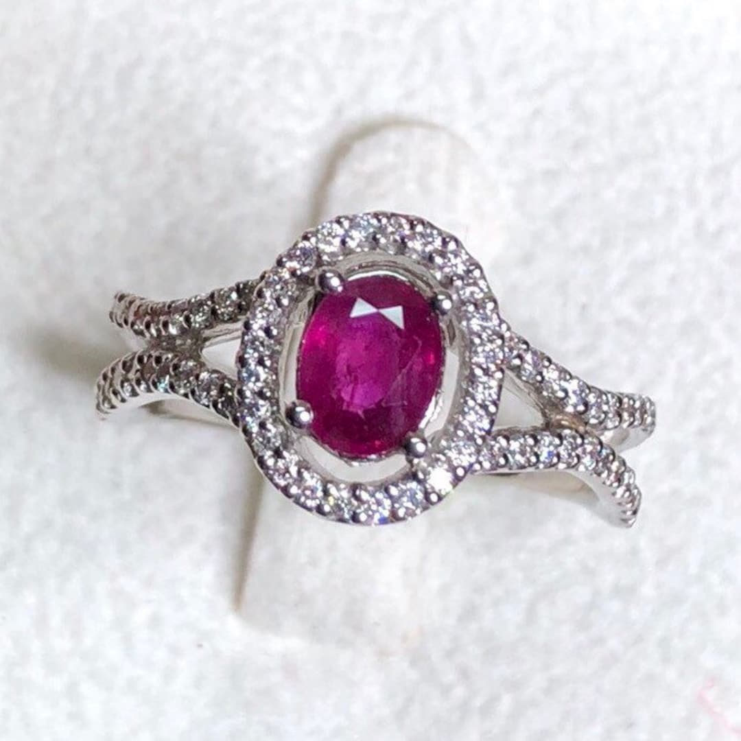 SIAMESE Ruby & Diamonds in 18K Solid Handmade White Gold Ring Pigeon ...