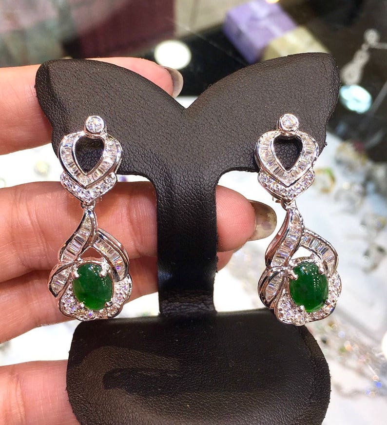 STUNNING Burmese Jade & VS Diamonds in 18k solid white gold | Etsy