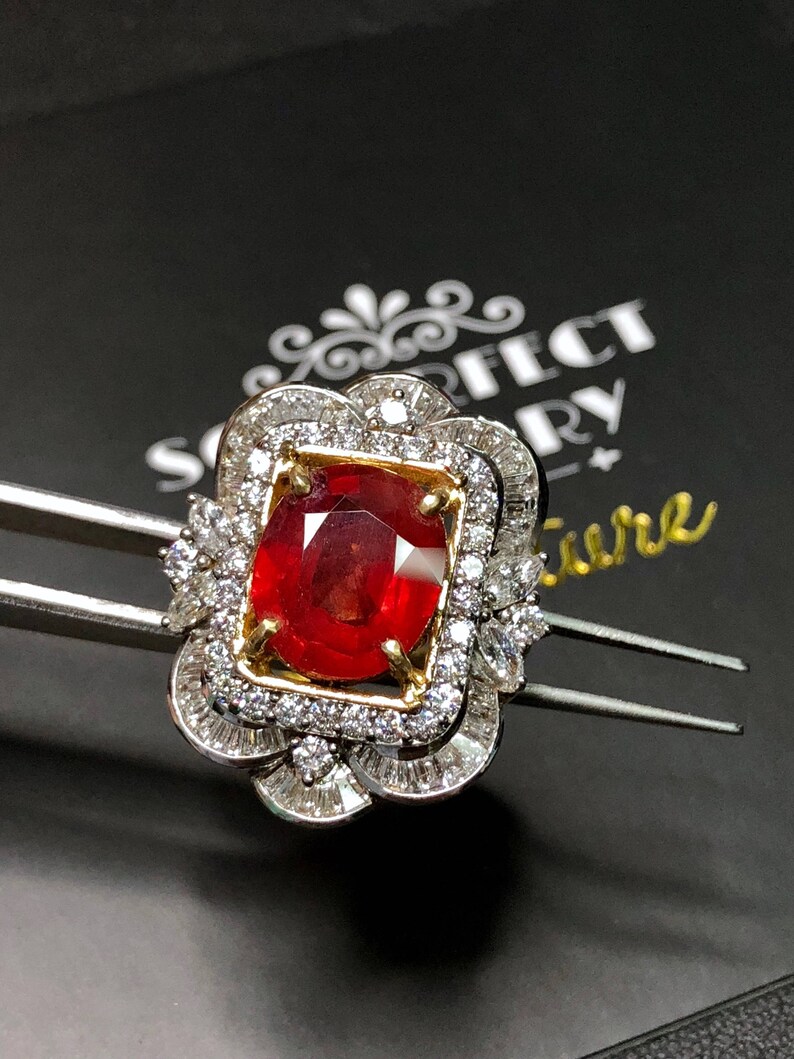 HUGE RED 7.29TCW Natural Ruby & Diamonds in 18K Solid Yellow - Etsy