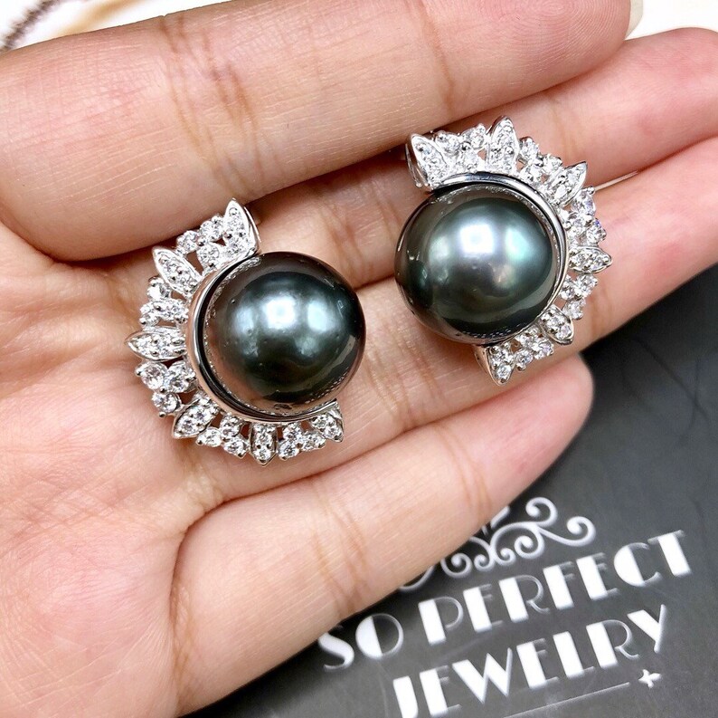 HUGE Black South Sea Pearls VS Diamonds In 18K Solid White | Etsy