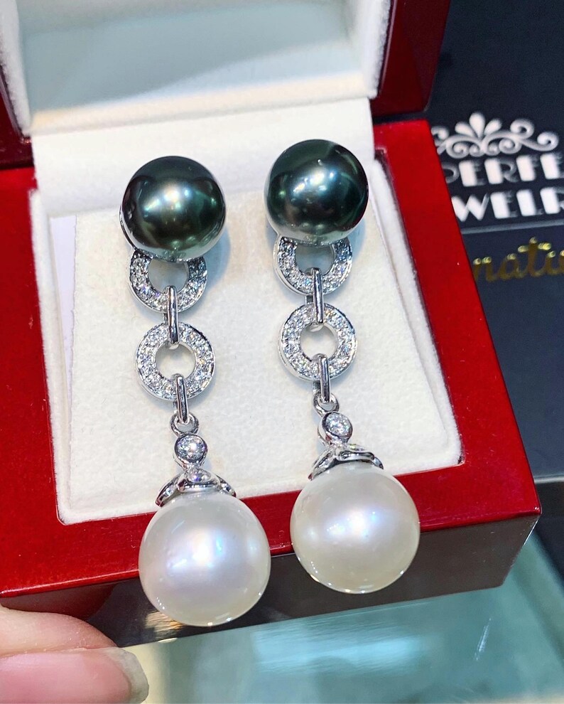 HUGE White South Sea Pearls VS Diamonds in 18K Solid White - Etsy