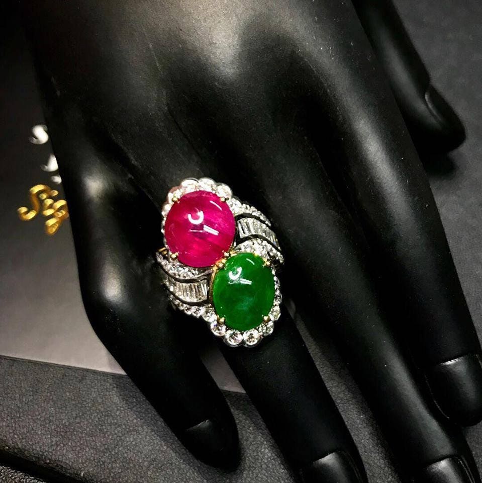 ENORMOUS 13.92TCW Burmese Ruby Jade & Diamonds 18k Solid | Etsy