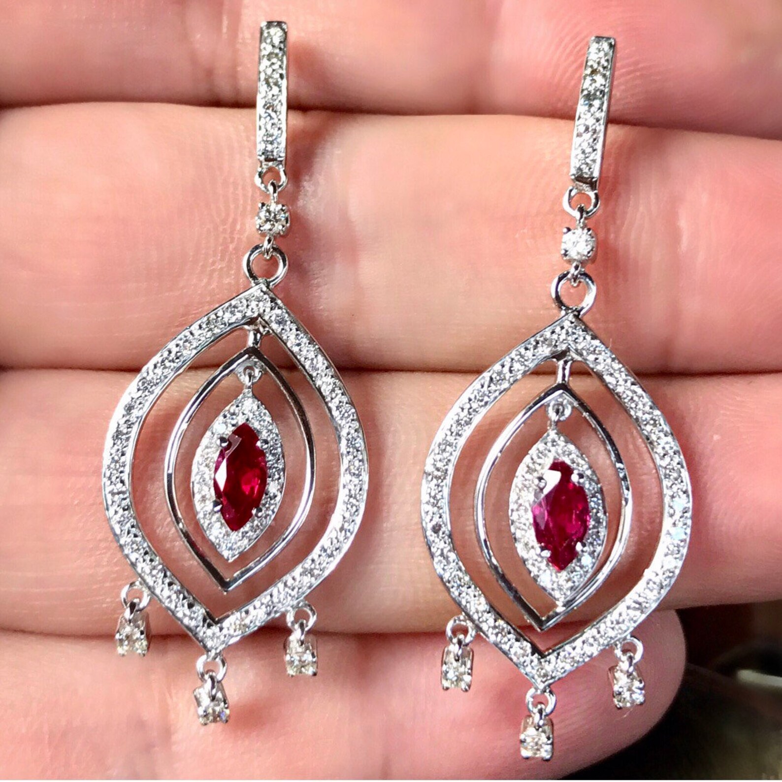 SIAMESE 2.27TCW Ruby & Diamonds in 18K Solid Handmade White - Etsy