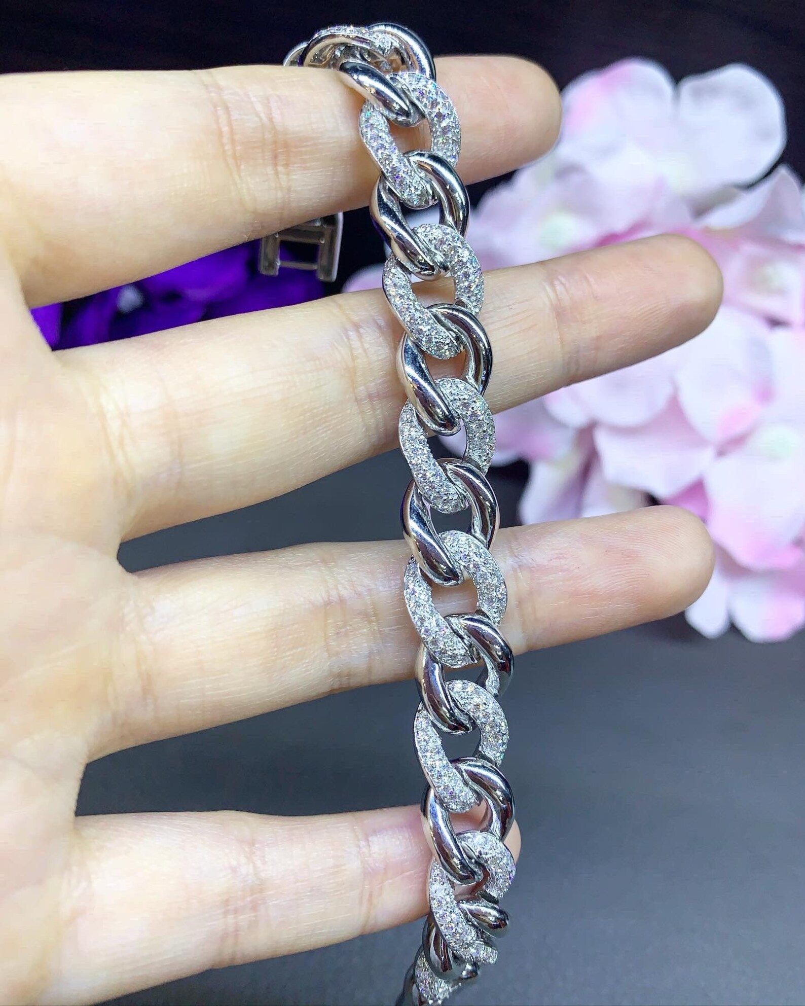 CHAIN! 2.75TCW F/VS Diamonds in 18K Solid White Pink Gold Bracelet ...