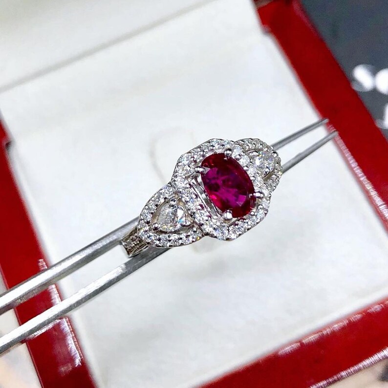 SIAMESE 1.71TCW Natural Ruby & Diamonds in 18K Solid White - Etsy
