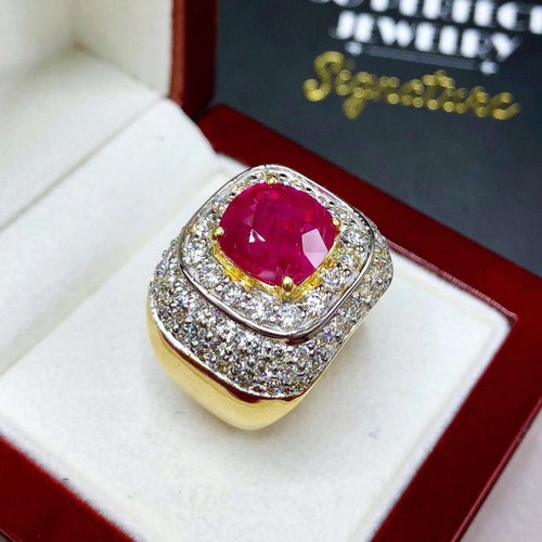 SIAMESE 8.31ct Ruby & Diamonds in 18K Solid Handmade Gold Ring - Etsy