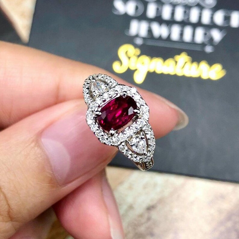 SIAMESE 1.71TCW Natural Ruby & Diamonds in 18K Solid White - Etsy
