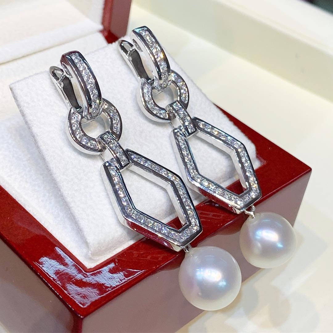3-in-1 Genuine Diamonds in 18K Solid White Gold Earrings Handmade One ...