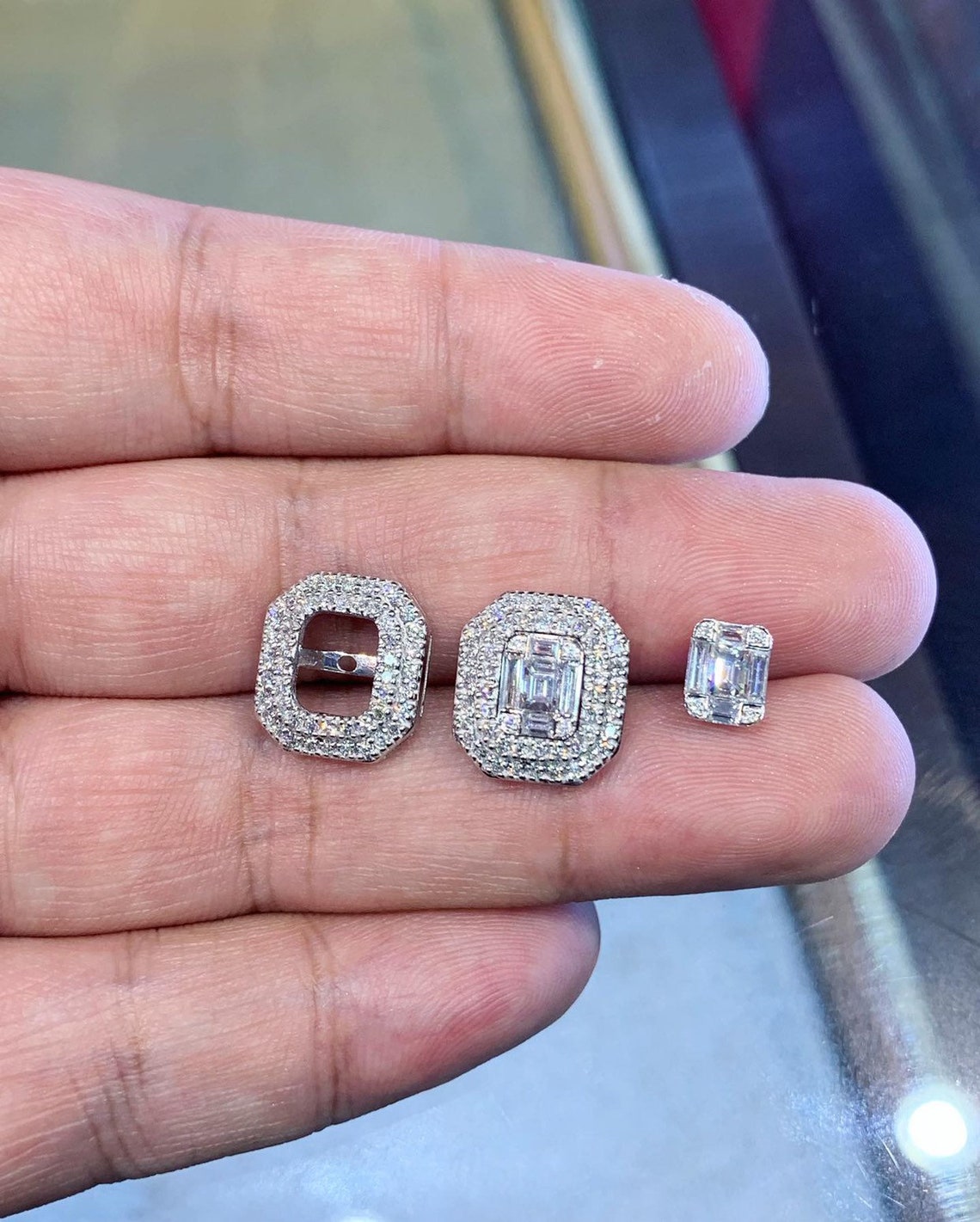 2-IN-1 Emerald Cut Diamond Illusion Setting Natural 18K solid | Etsy