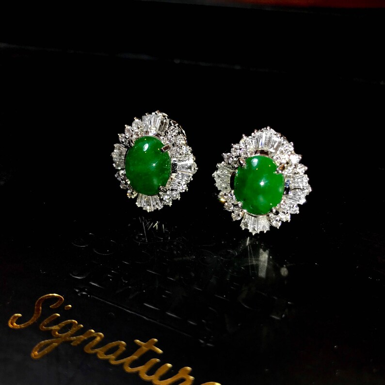HUGE 10.08TCW Burmese Jade & VS Diamonds in 18k Solid White Gold ...