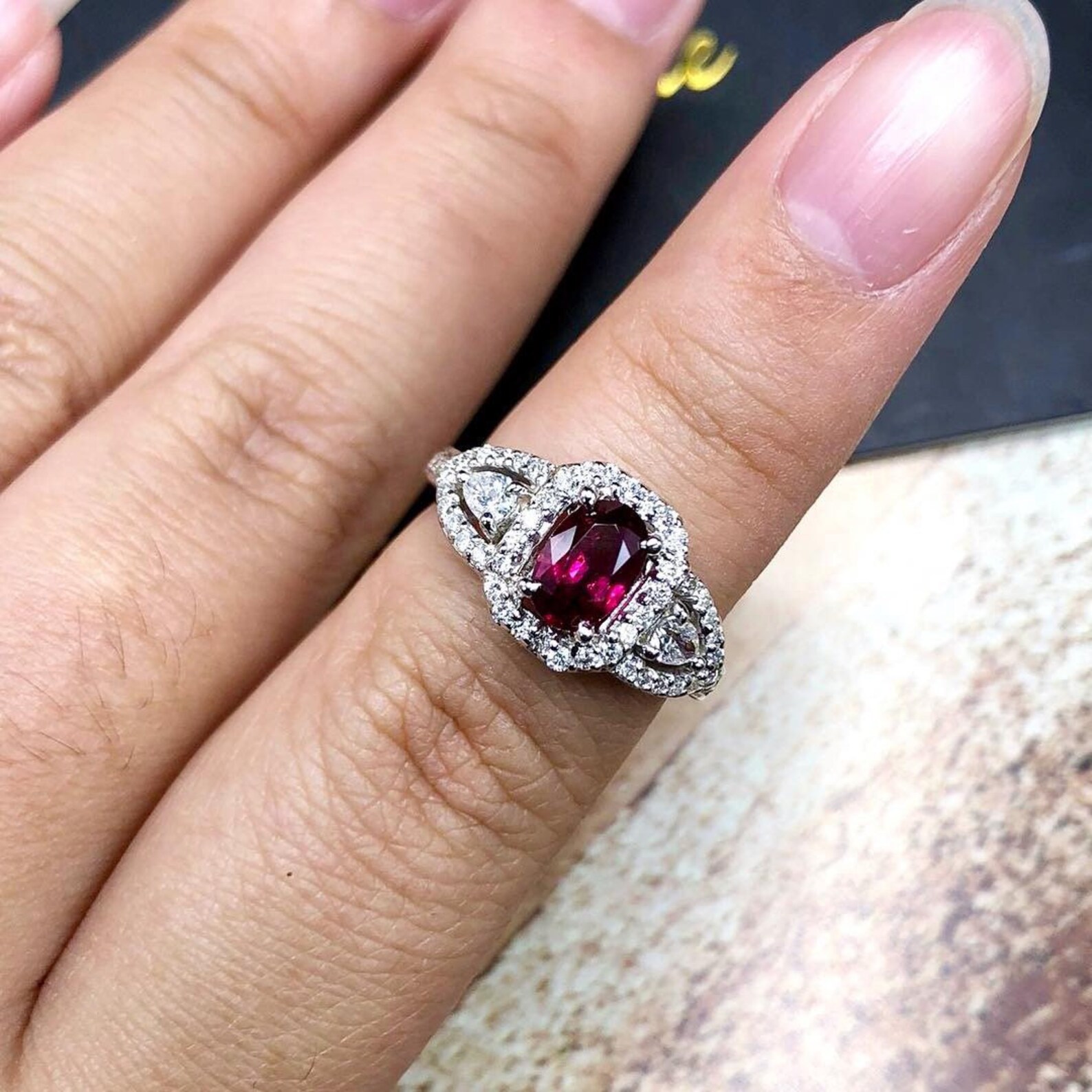 SIAMESE 1.71TCW Natural Ruby & Diamonds in 18K Solid White - Etsy