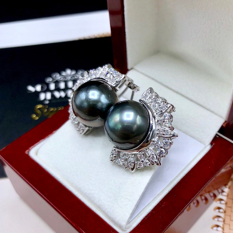 HUGE Black South Sea Pearls VS Diamonds In 18K Solid White | Etsy