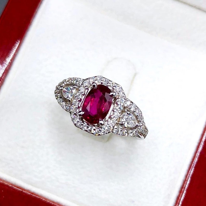 SIAMESE 1.71TCW Natural Ruby & Diamonds in 18K Solid White - Etsy