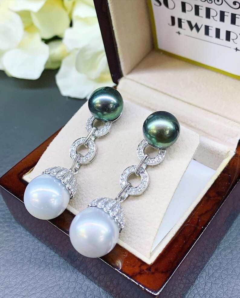 HUGE White South Sea Pearls VS Diamonds in 18K Solid White - Etsy