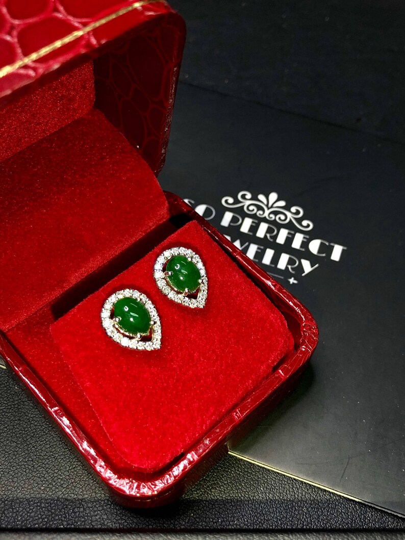 2.58TCW Burmese Jade & VS Diamonds in 18k Solid White Gold - Etsy