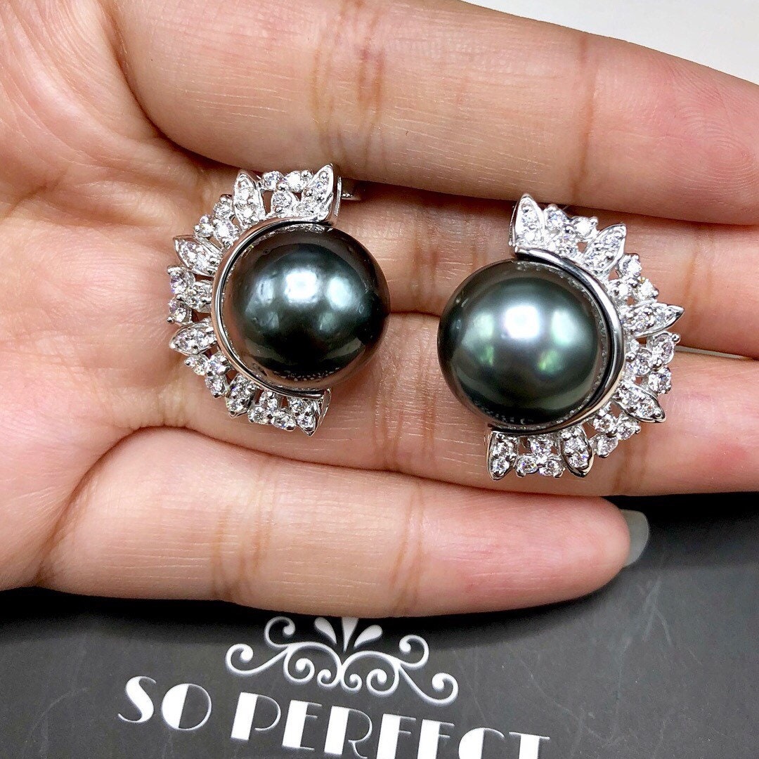 HUGE Black South Sea Pearls VS Diamonds In 18K Solid White | Etsy