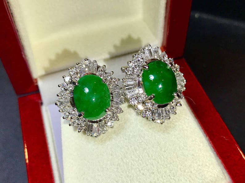 HUGE 10.08TCW Burmese Jade & VS Diamonds in 18k Solid White Gold ...