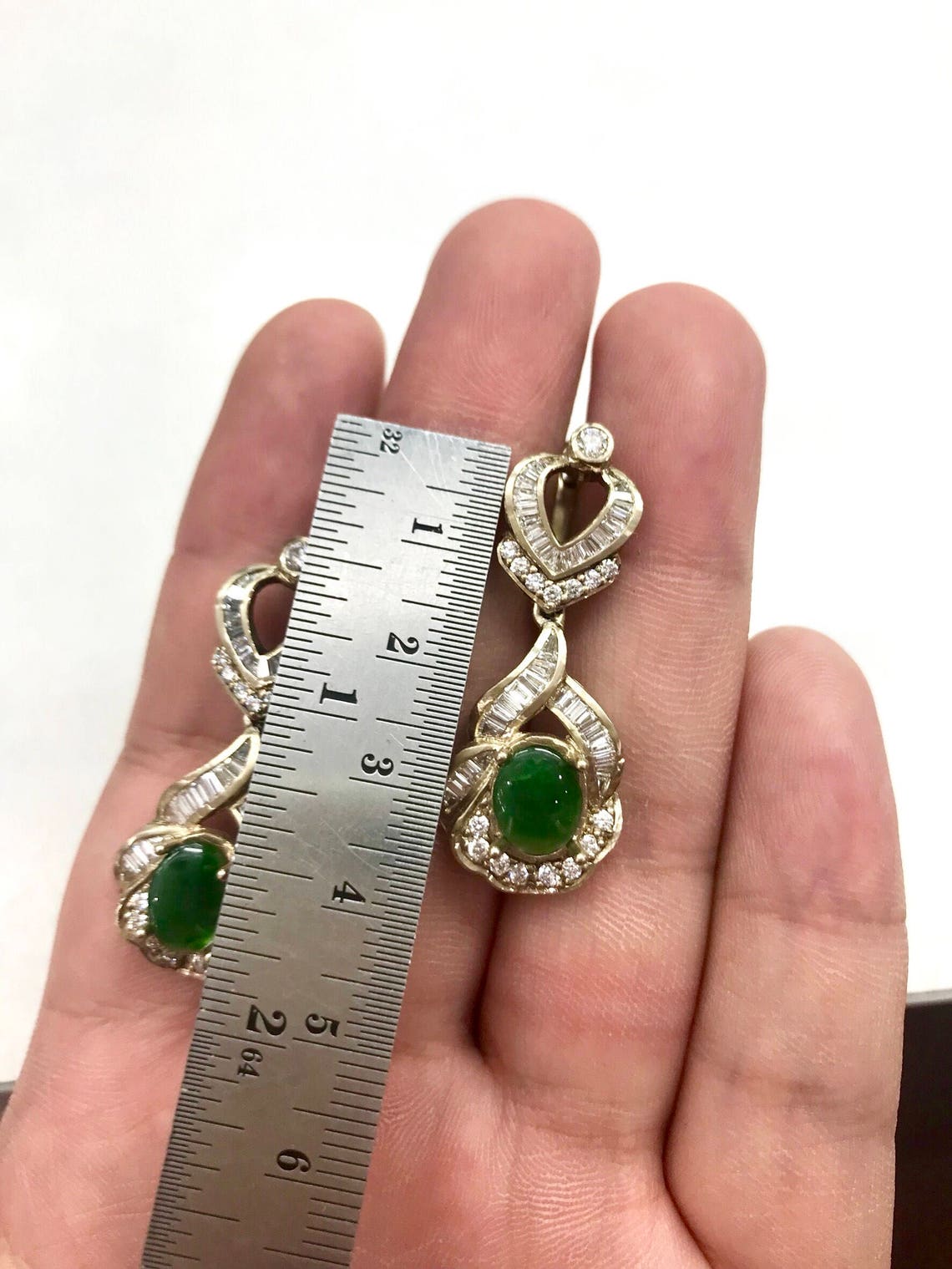 STUNNING Burmese Jade & VS Diamonds in 18k Solid White Gold Earrings ...